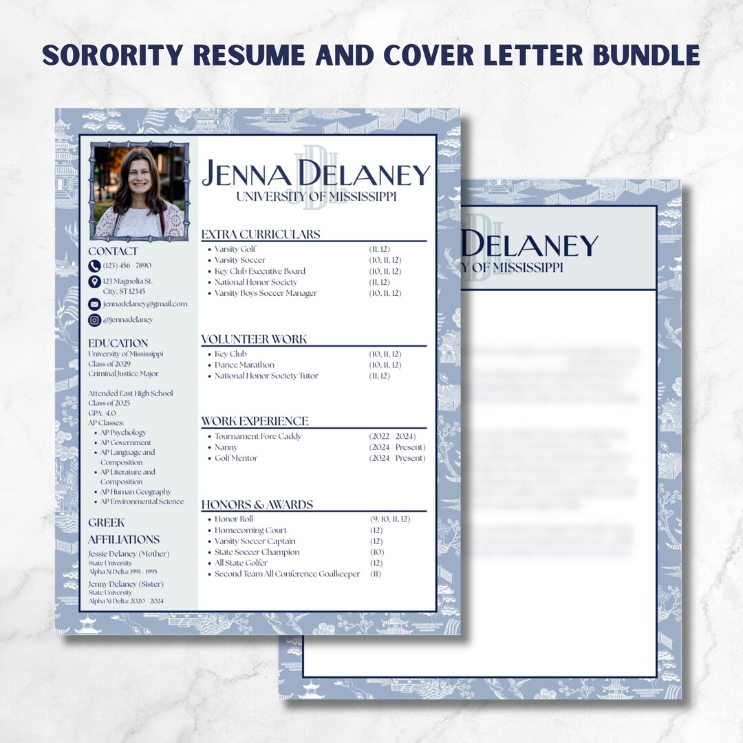 Chinoiserie Sorority Rush Resume & Cover Letter Template (customizable ...