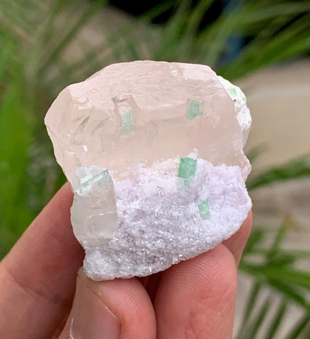 Natural Pink Colour Morganite Crystal With Green Tourmaline Crystal ...