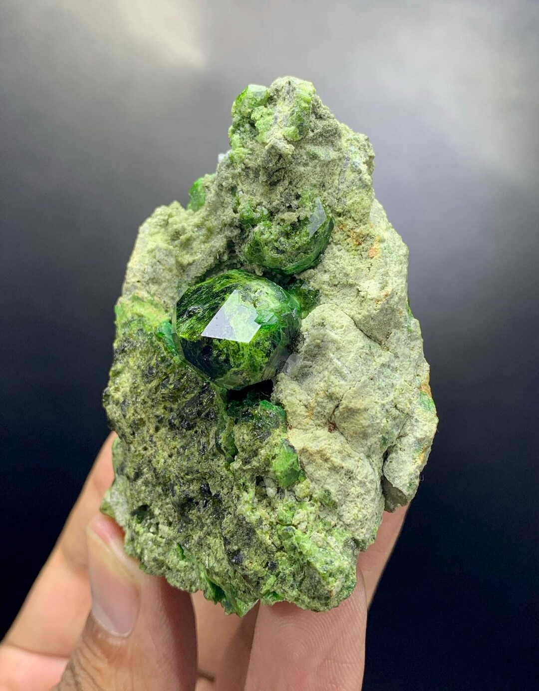 Natural Green Demantoid Garnet Crystal Specimen on Matrix, Raw Mineral ...
