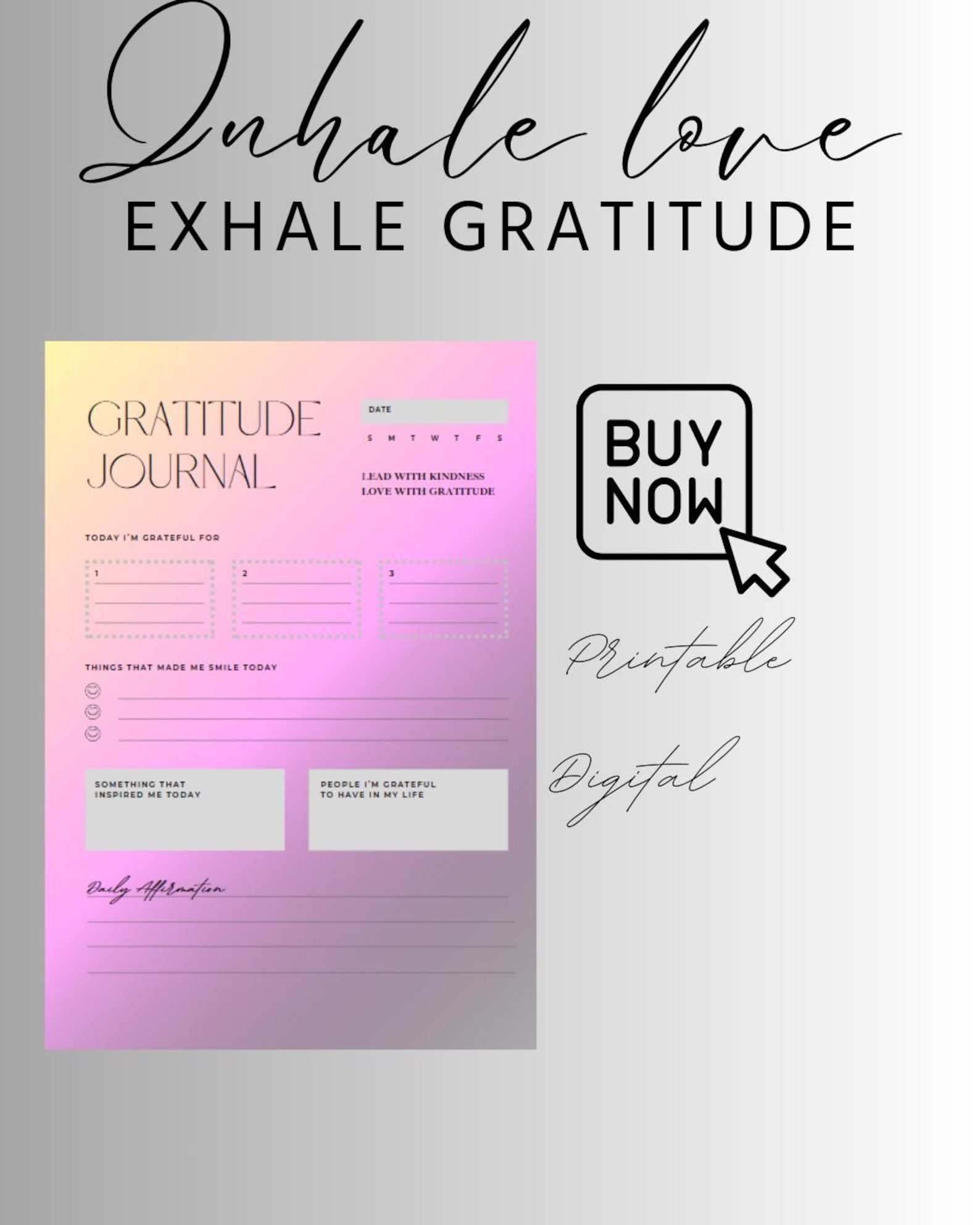Gratitude Printable Template, Daily Gratitude Journal, Gratitude Log ...