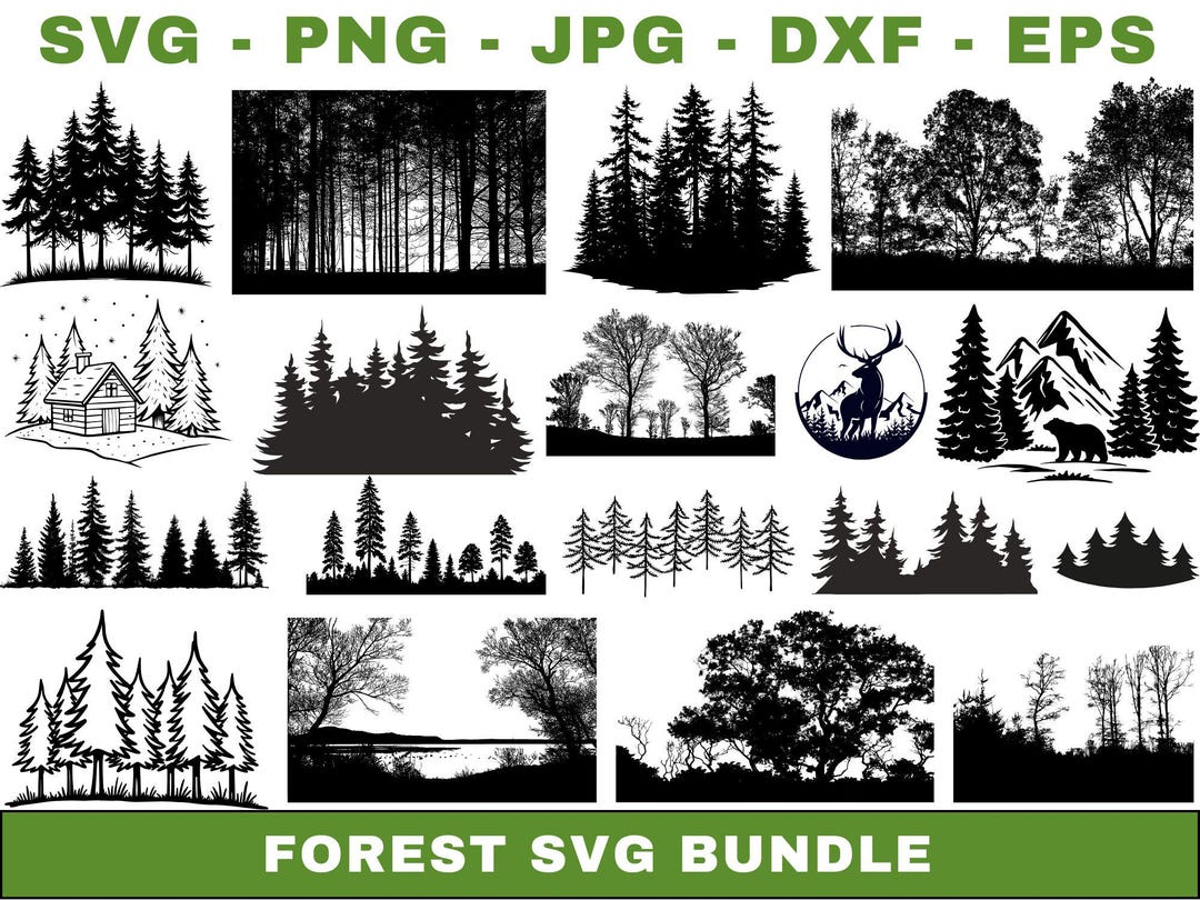 Forest Landscape SVG Bundle, Tree Silhouette, Laser Cut Files (digital ...