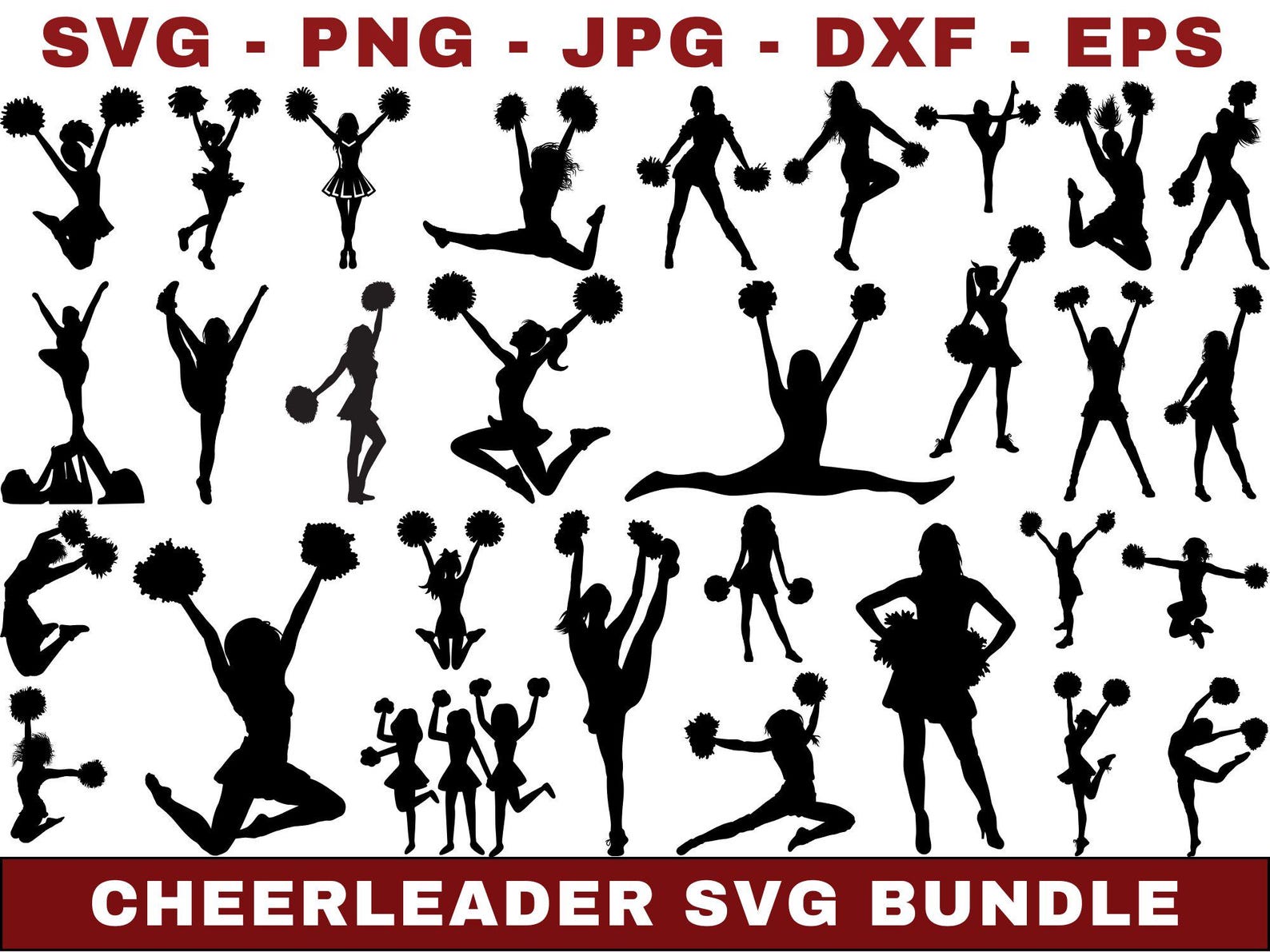 Cheerleader Silhouette SVG Bundle, Cheer PNG Clipart (digital Download ...