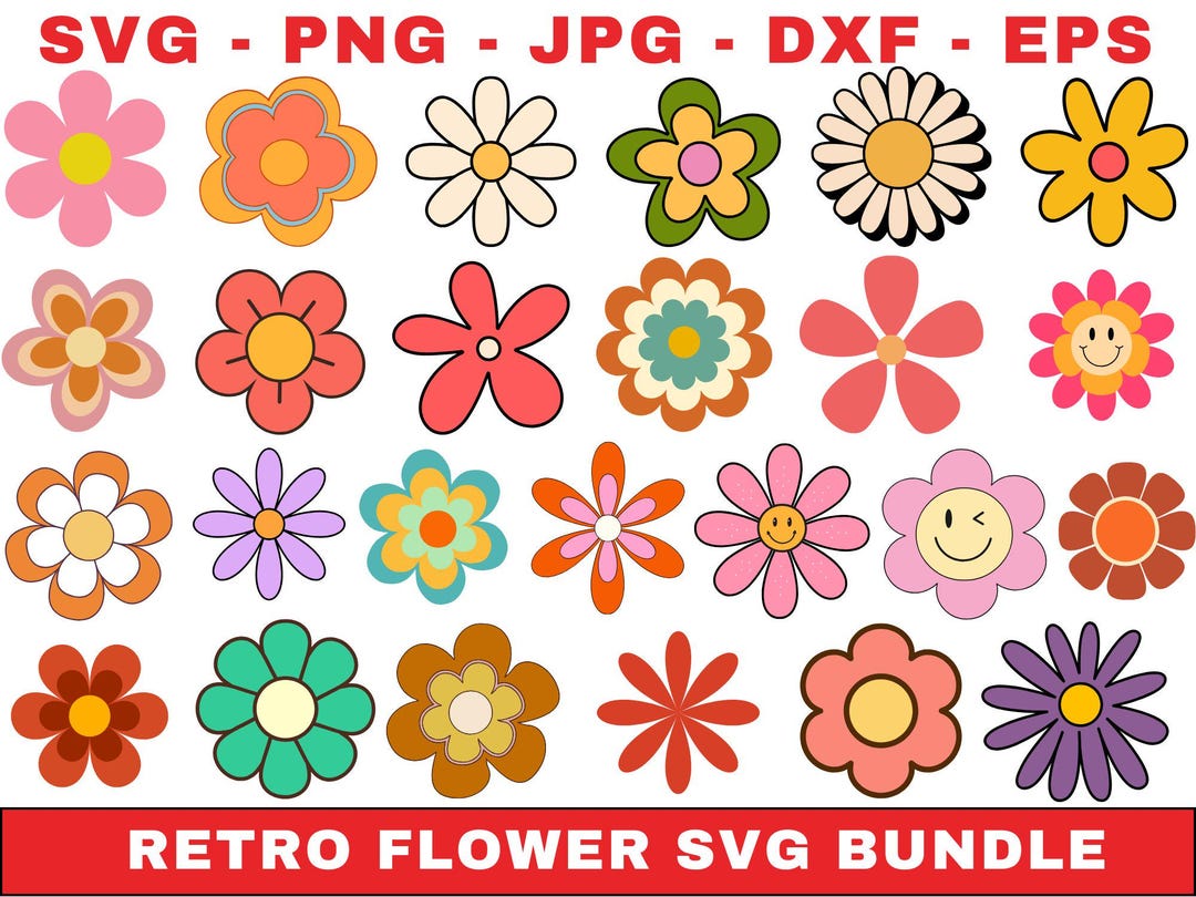 Retro Flower SVG Bundle, Floral Clipart (digital Download) - Etsy