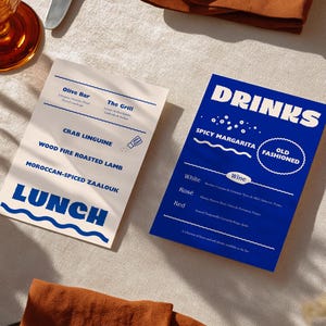 Bold Blue Bar and Lunch Menu Template, Easily Printable, DIY Bar Menu ...