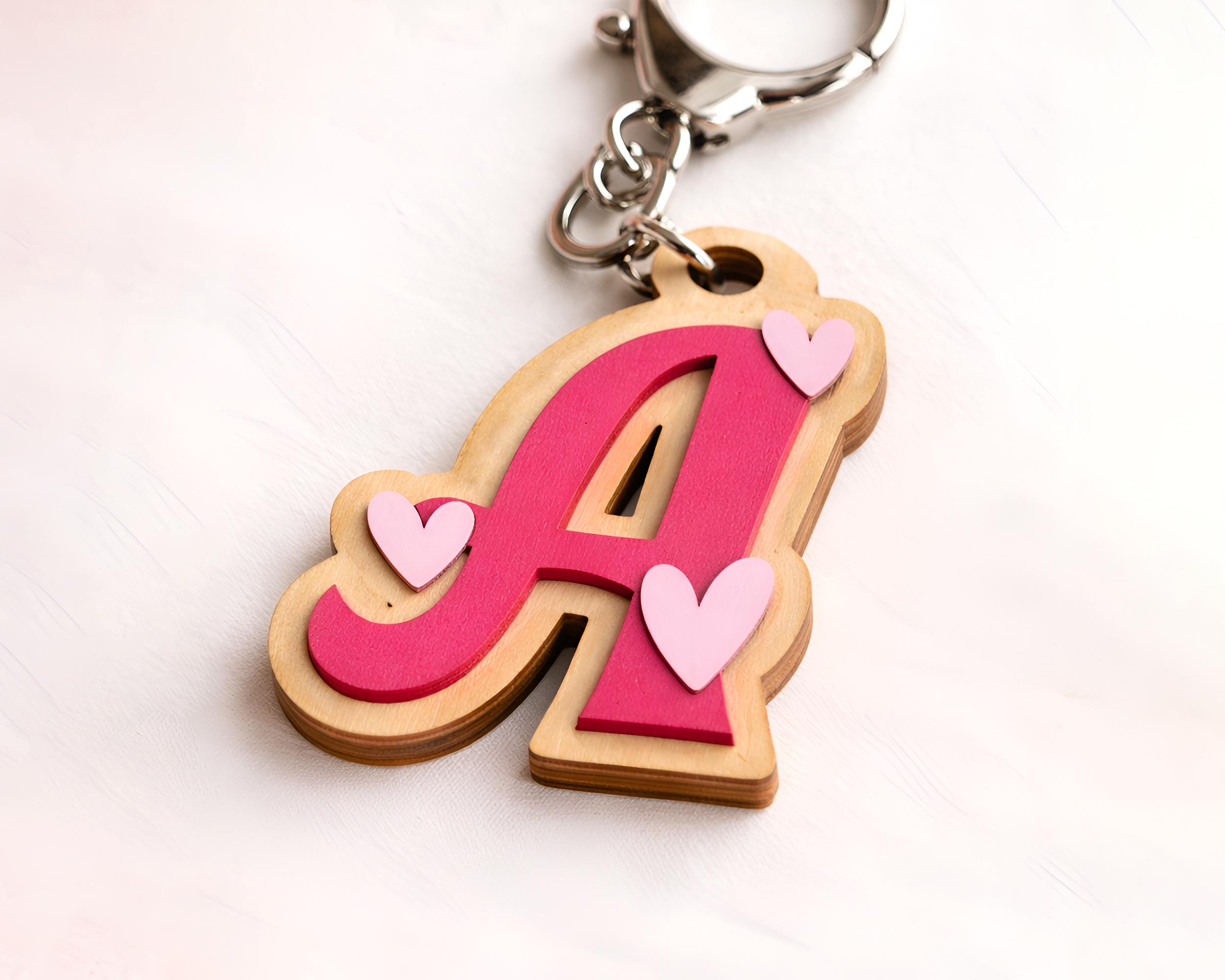 3D Valentine's Day Monogram Keychains Bundle, Letter Key Chain Laser ...