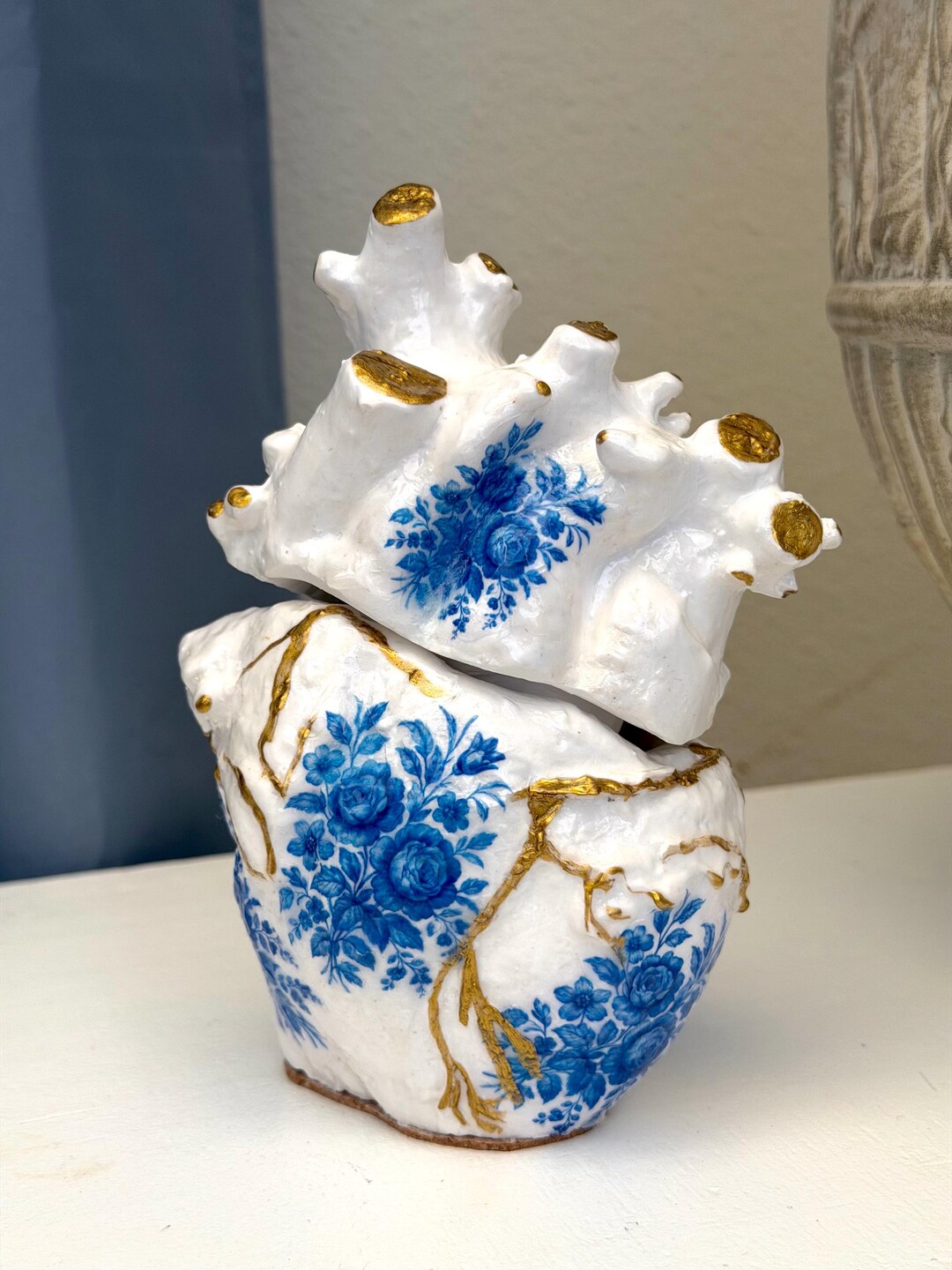 Handmade Anatomical Heart Candle – Gypsum Decoupaged With Blue Delft ...