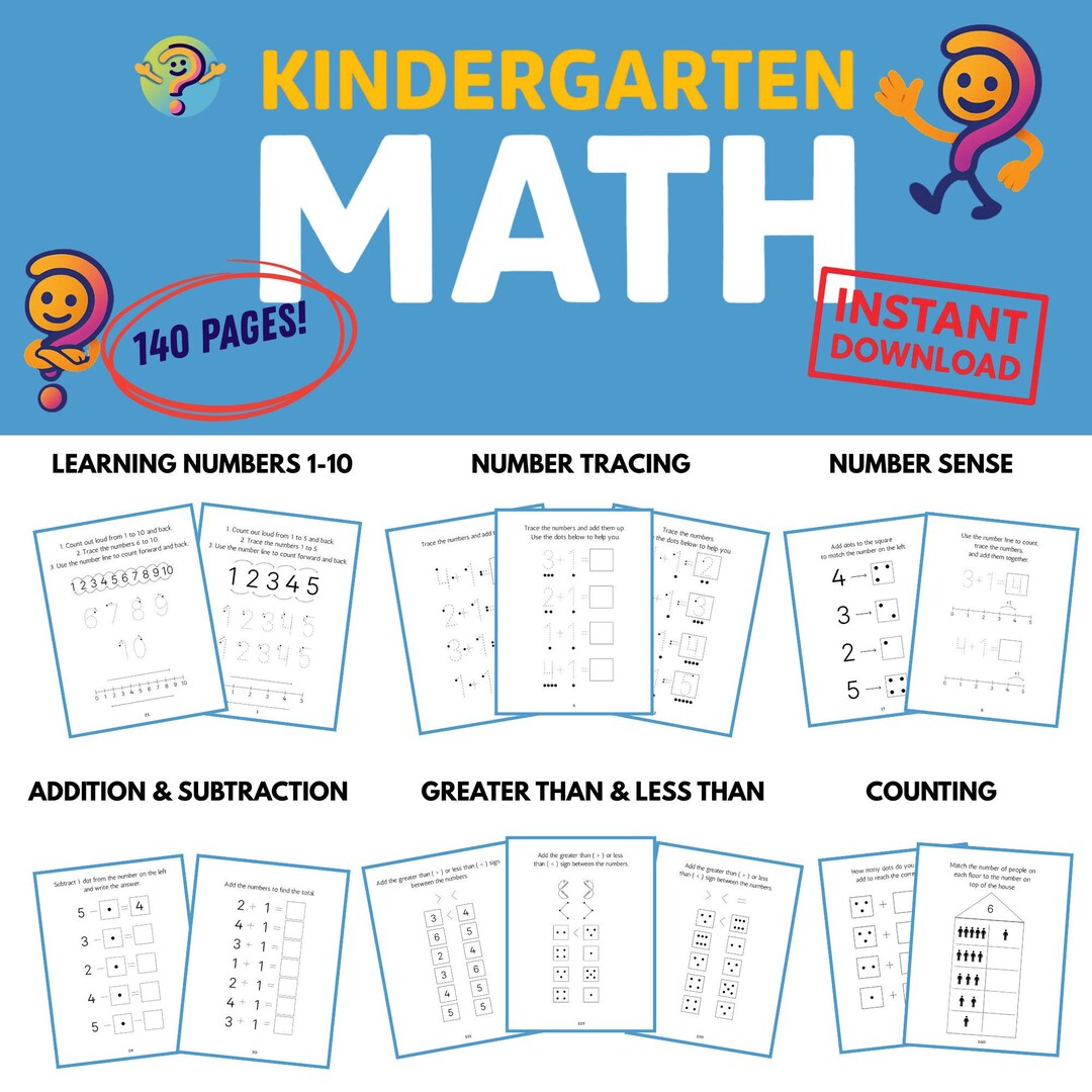 Kindergarten Math Workbook: 140+ Pages of Math Worksheets for Kids Ages 4-7, Understand Numbers ...