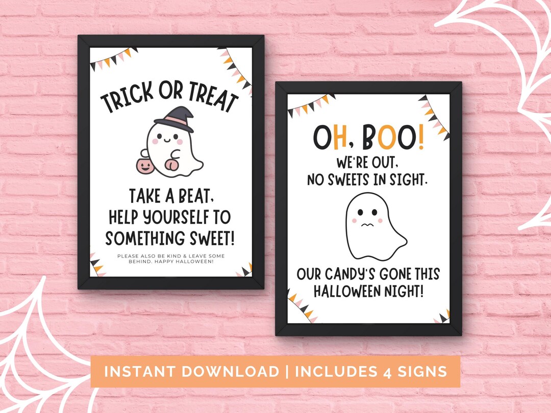 Ghost Halloween Candy Bowl Signs (set of 4): Printable Trick or Treat ...