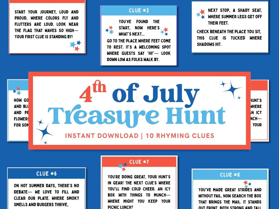 4th of July Treasure Hunt: Patriotic Rhyming Clue Game (digital ...