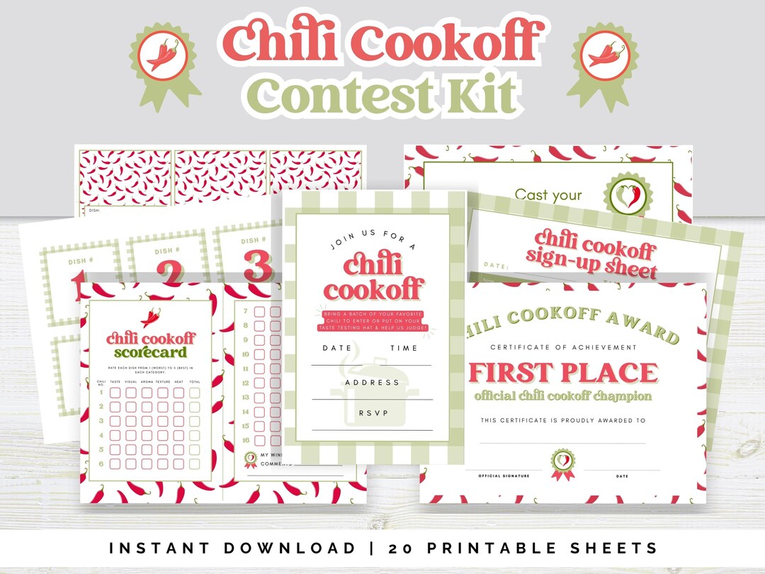 Printable Chili Cook-off Kit: Scorecards, Ballots, Awards (instant ...