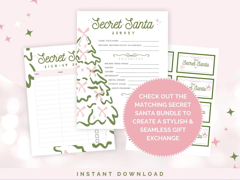 Printable Secret Santa Gift Tags: Set of 6 (instant Download) - Etsy
