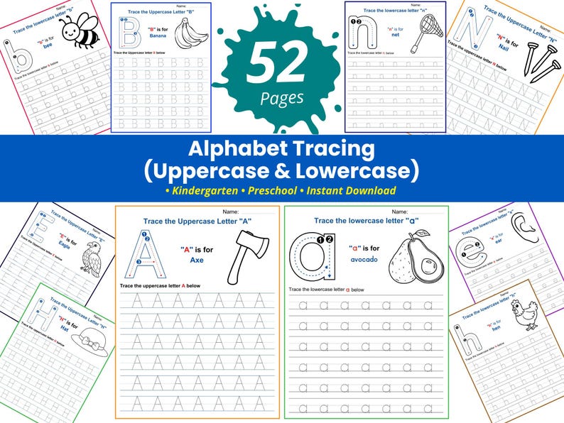 52 Alphabet Tracing Worksheets | Uppercase & Lowercase Letter ...