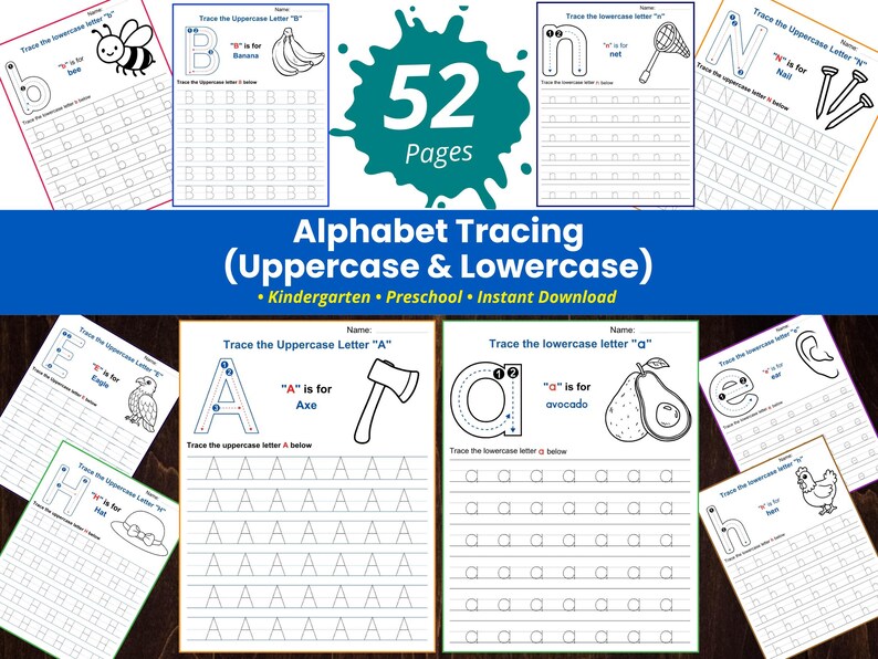 52 Alphabet Tracing Worksheets | Uppercase & Lowercase Letter ...