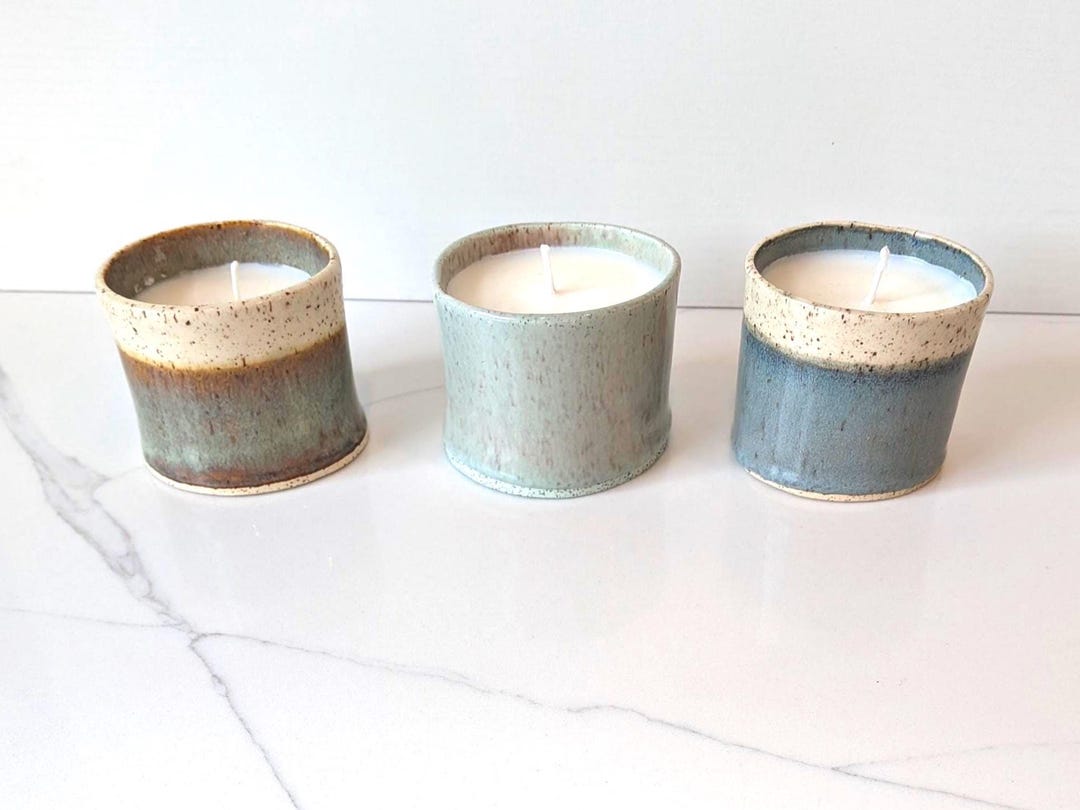 Handmade Ceramic Candle Set | 3 Natural Soy Wax Candles | Artisan ...