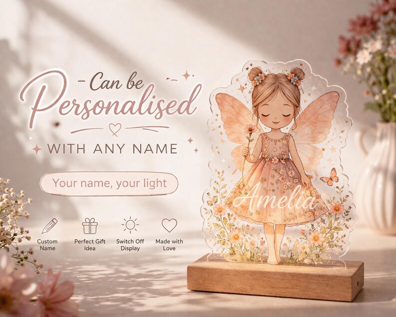 Personalised Fairy Night Light | Custom Name LED Lamp | Girls Bedroom ...