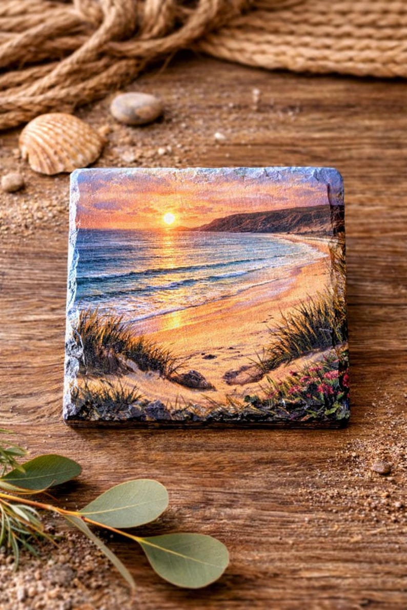 Slate Coasters Beach Seaside Scene | Set of 4 Engraved Nautical ...