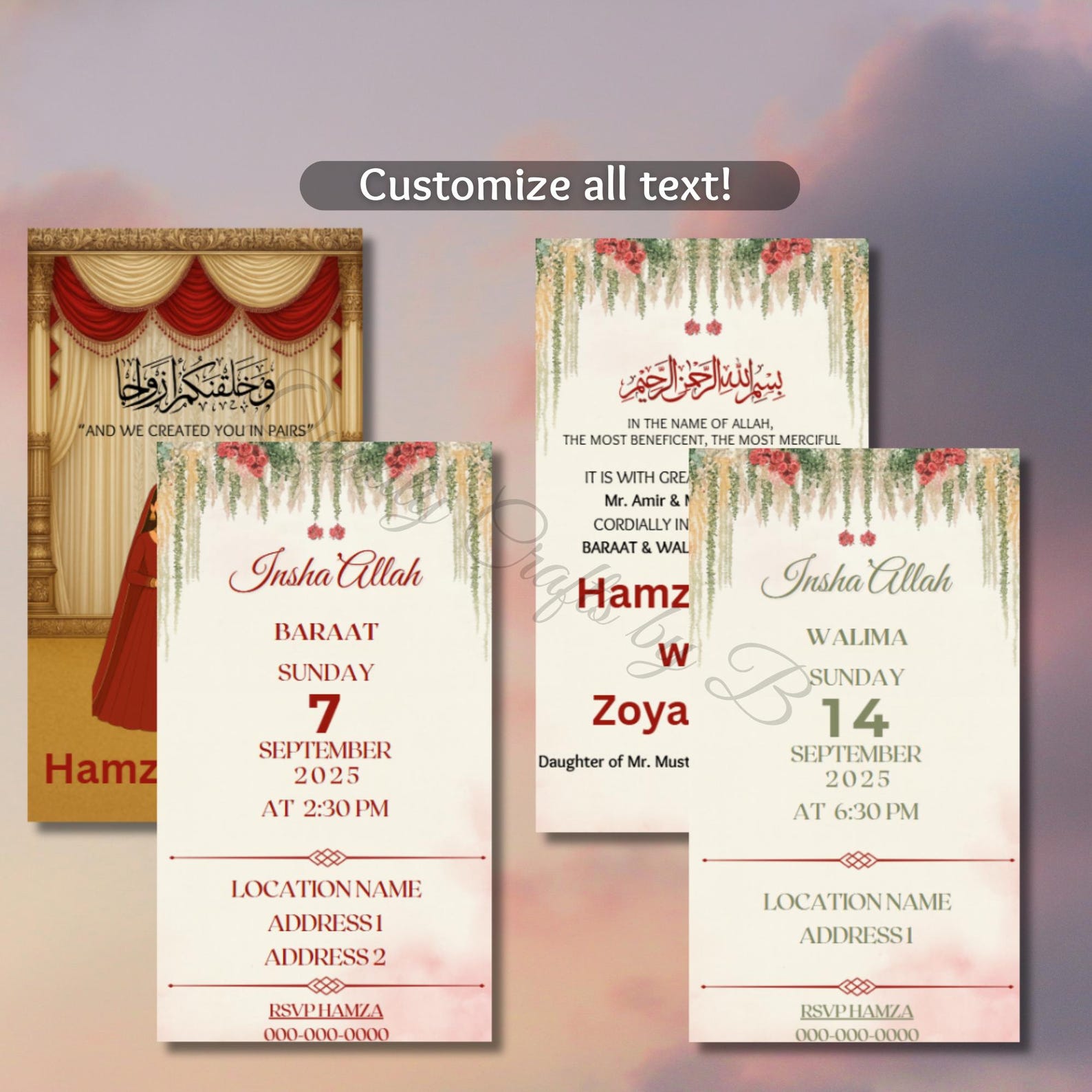 Animated Islamic Wedding Invitation Template | Editable Nikkah Walima ...