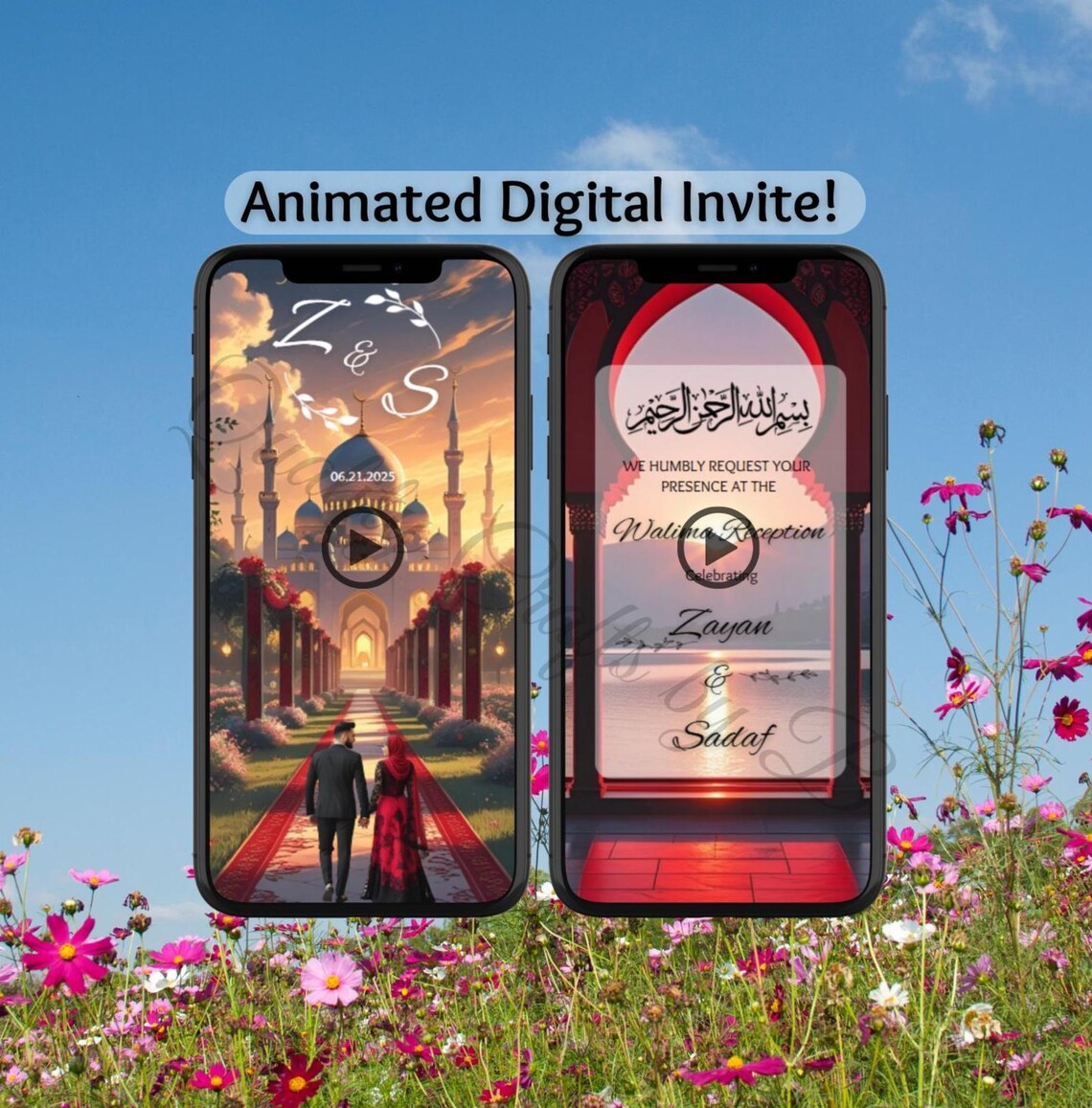 Animated Islamic Wedding Invitation Template | Editable Nikkah Walima ...