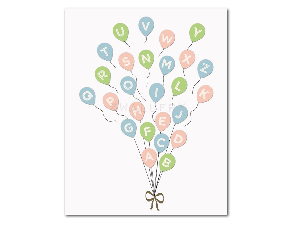 Balloon alphabet print. Balloons ABC poster. Nursery art | Etsy