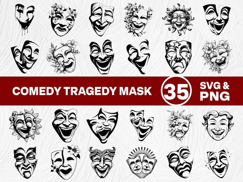 Comedy Tragedy Mask SVG PNG Bundle, Theater Drama Clipart Vector ...