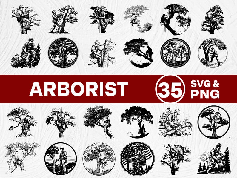Arborist SVG PNG Bundle, Lumberjack Tree Climber Vector (digital Files ...