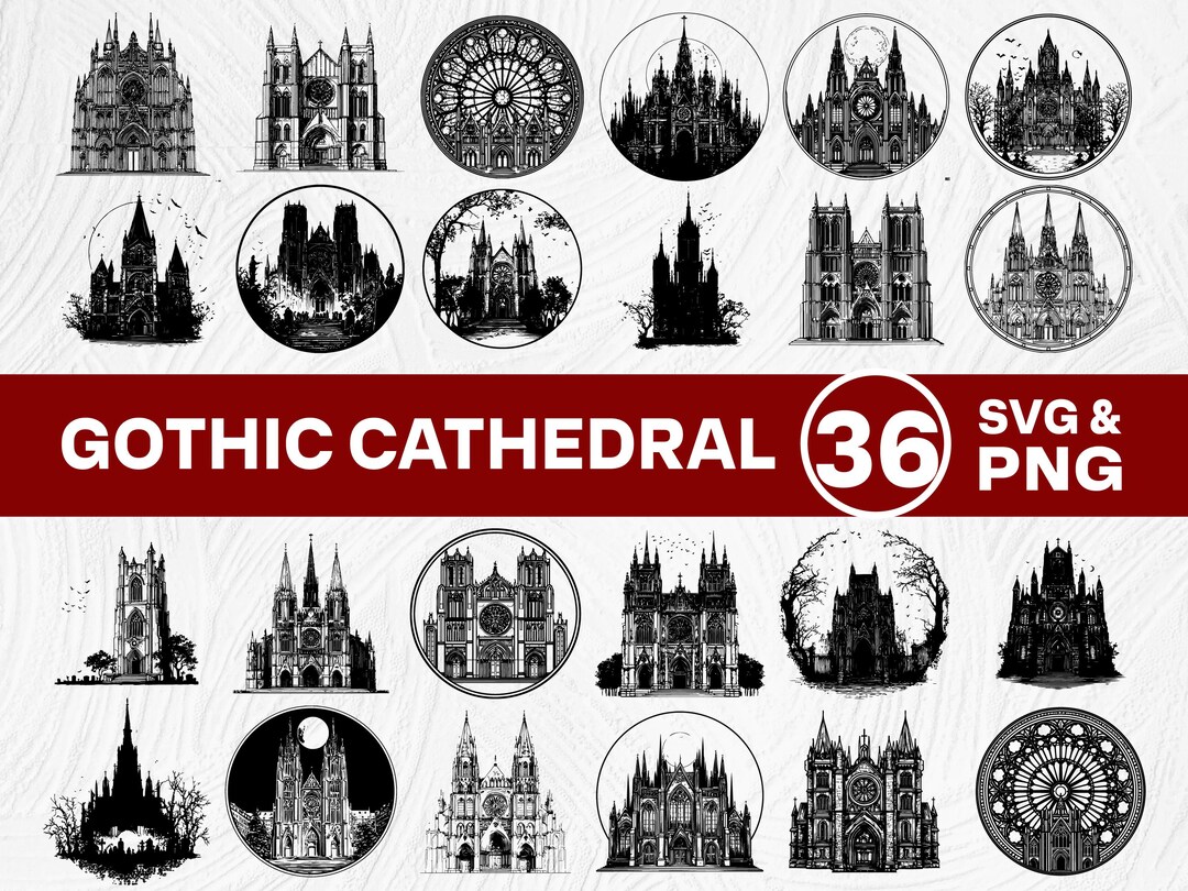 Gothic Cathedral Silhouette SVG PNG Bundle, Architecture Clipart Vector ...