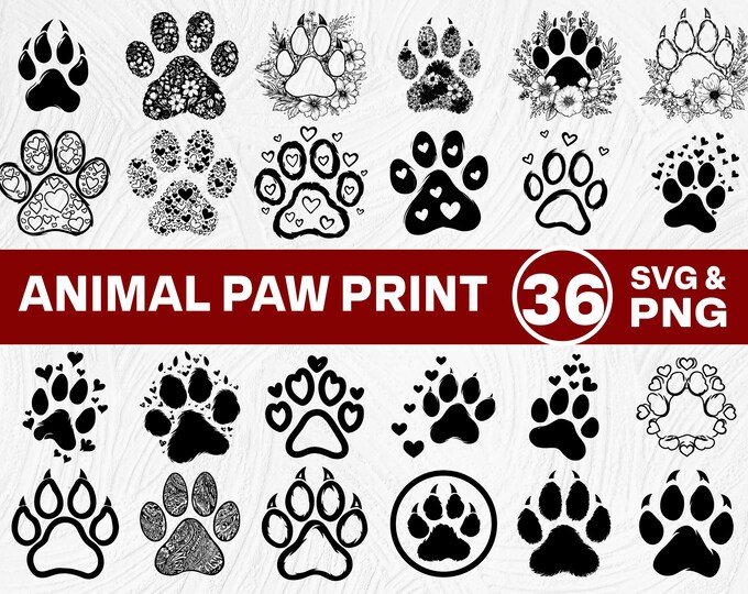 Paw Print Watercolor SVG PNG Clipart Bundle Files for Cricut Dog Mega ...