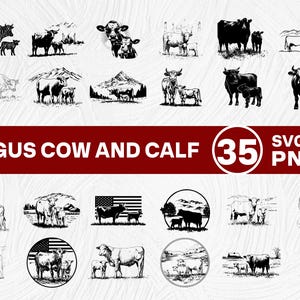 Angus Cow and Calf SVG PNG Bundle, Farm Animal Clipart - Etsy