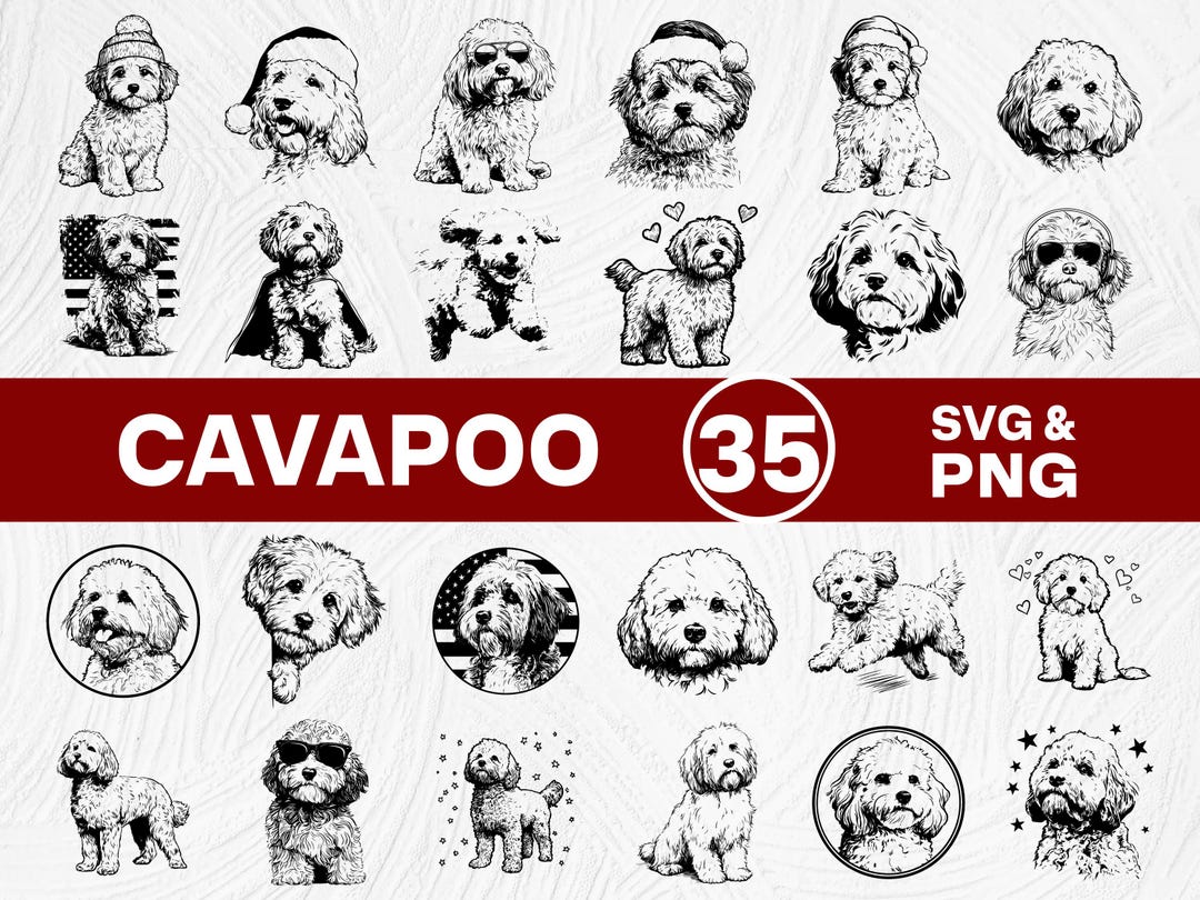Cavapoo Silhouette SVG PNG Bundle, Cute Puppy Clipart, Dog Lover Cut ...