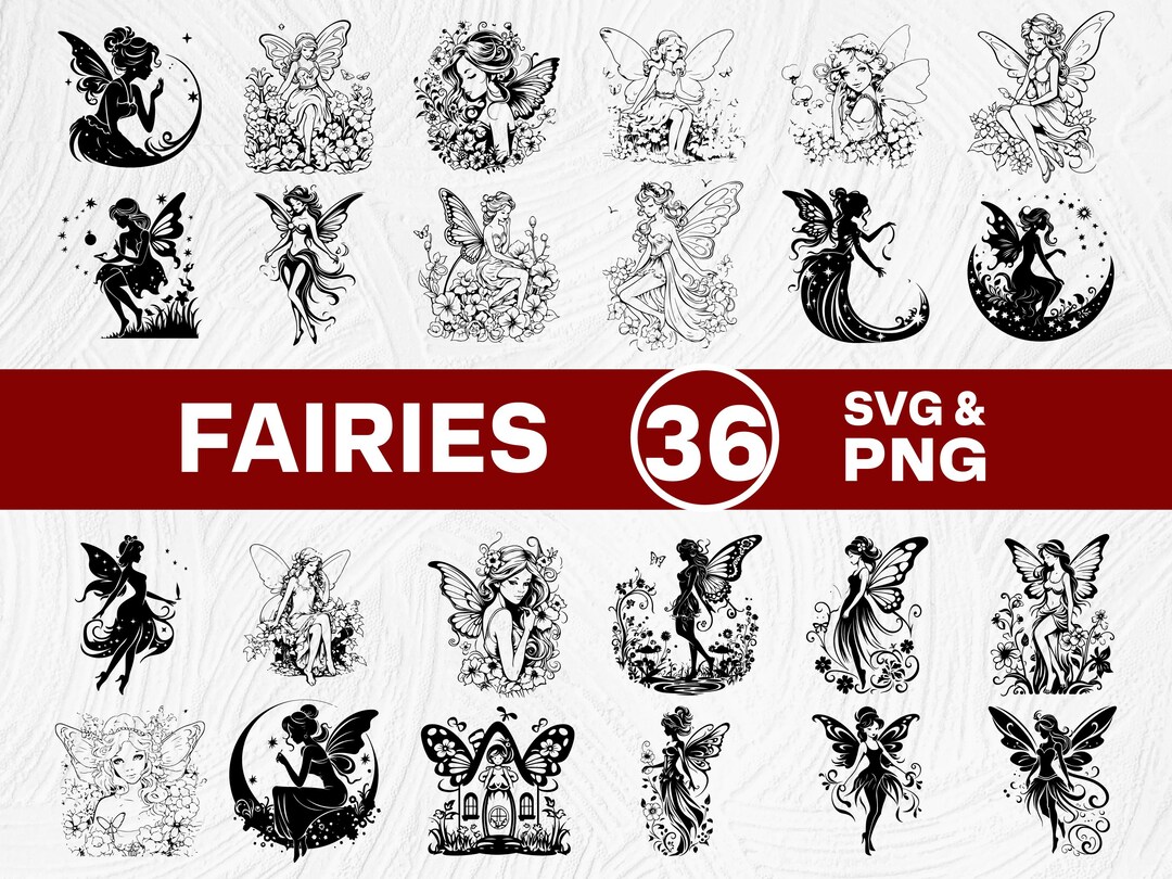 Fee Silhouette SVG PNG Bundle, magische Fantasy Clipart Vektor, Cricut ...