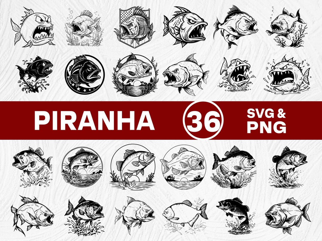 Piranha SVG PNG Bundle, Fierce Fish Clipart, Cricut Cut Files - Etsy