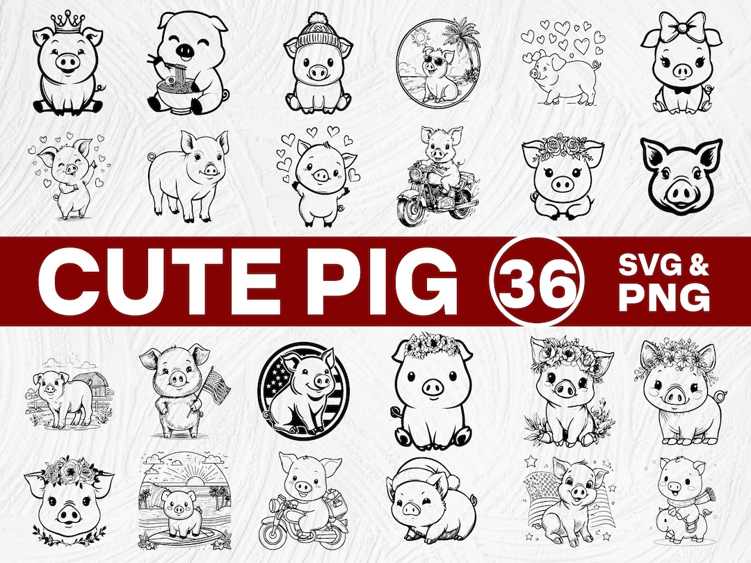 Cute Pig Silhouette SVG PNG Bundle, Farm Animal Clipart Vector, Cricut ...