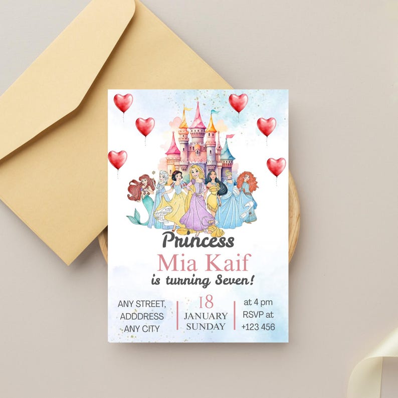 Editable Princess Birthday Invitation Princess Invitation Princess ...