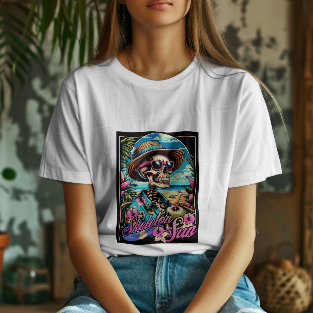 Skeleton and Sun Graphic T-shirt for Men and Women - Y2K Beachcore ...