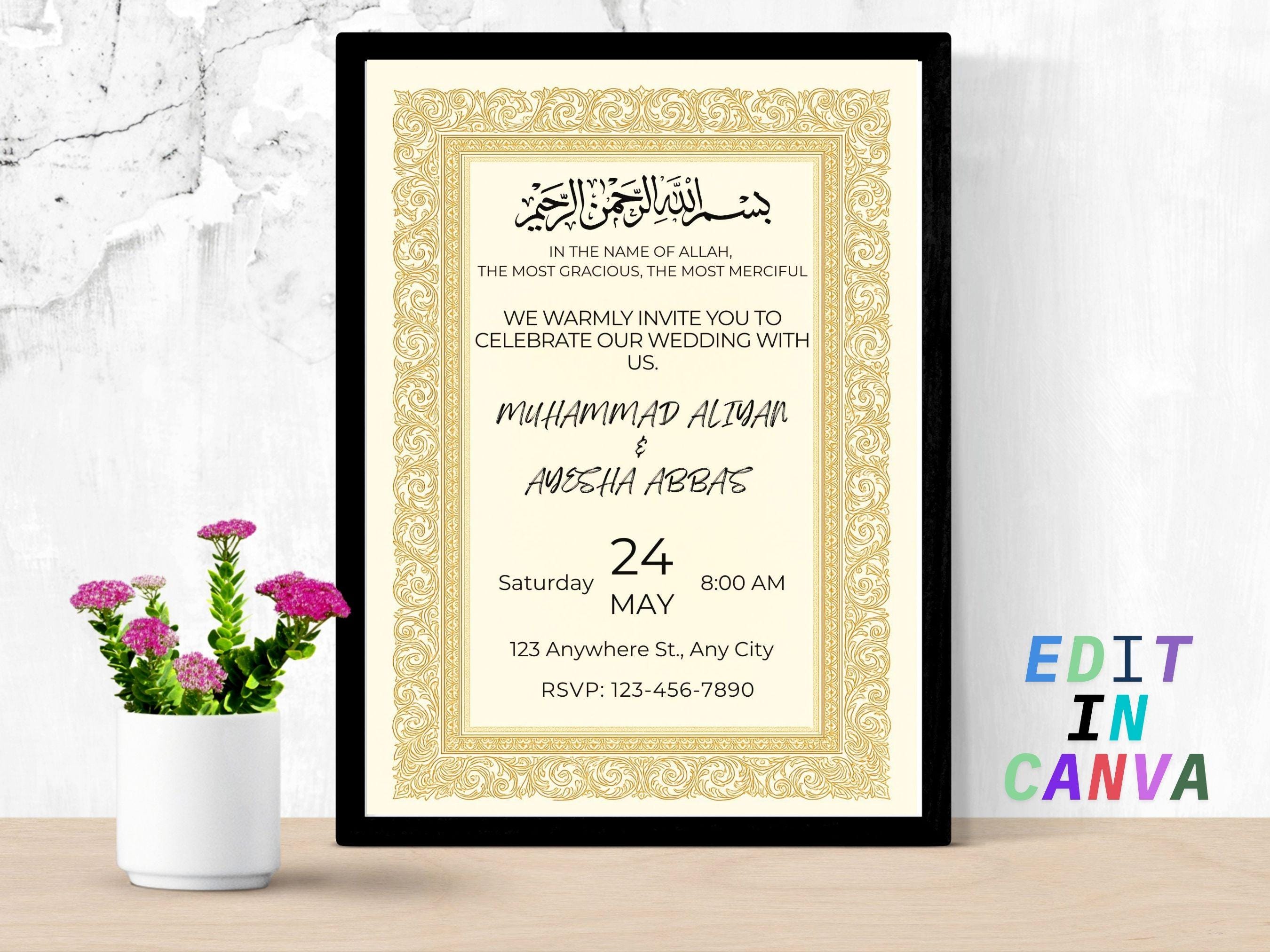Muslim Wedding Card Template | Elegant Islamic Invitation for Nikah ...