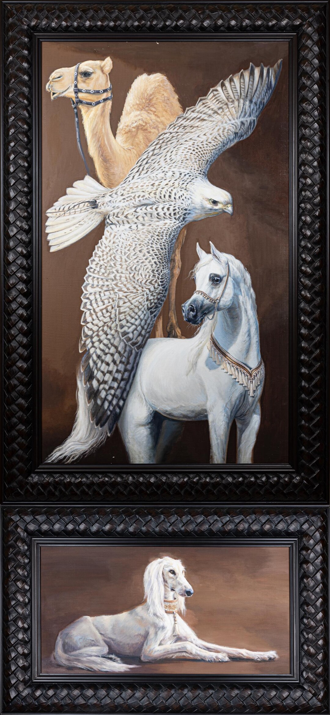 Arabian Falcon Horse Camel Painting, Middle Eastern Art, Original Oil ...