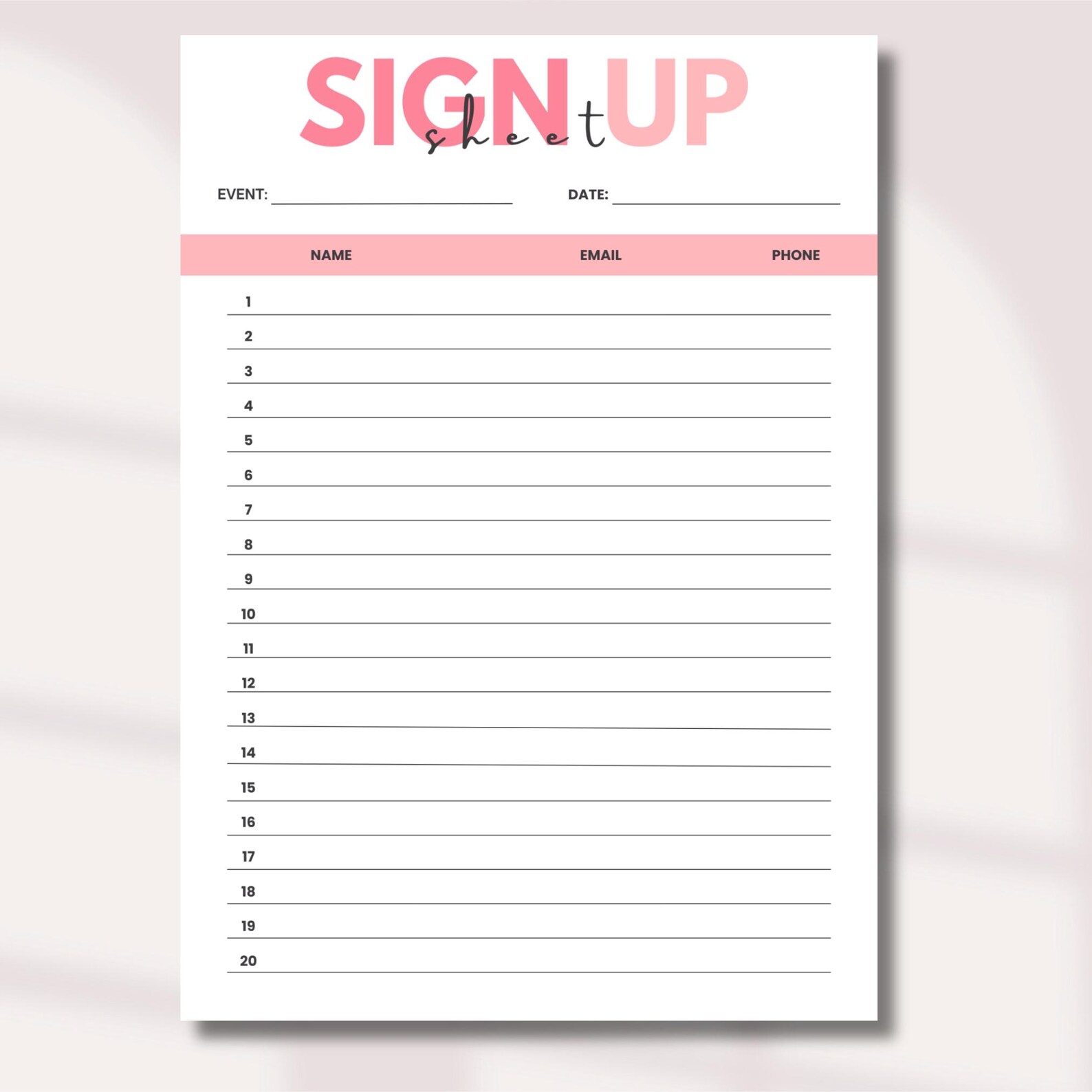 Printable Sign up Sheet: Party Church Office Planning (PDF Download ...