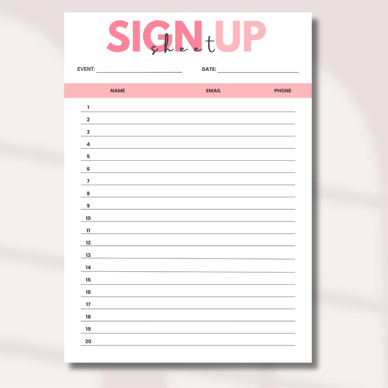 Printable Sign up Sheet: Party Church Office Planning (PDF Download ...