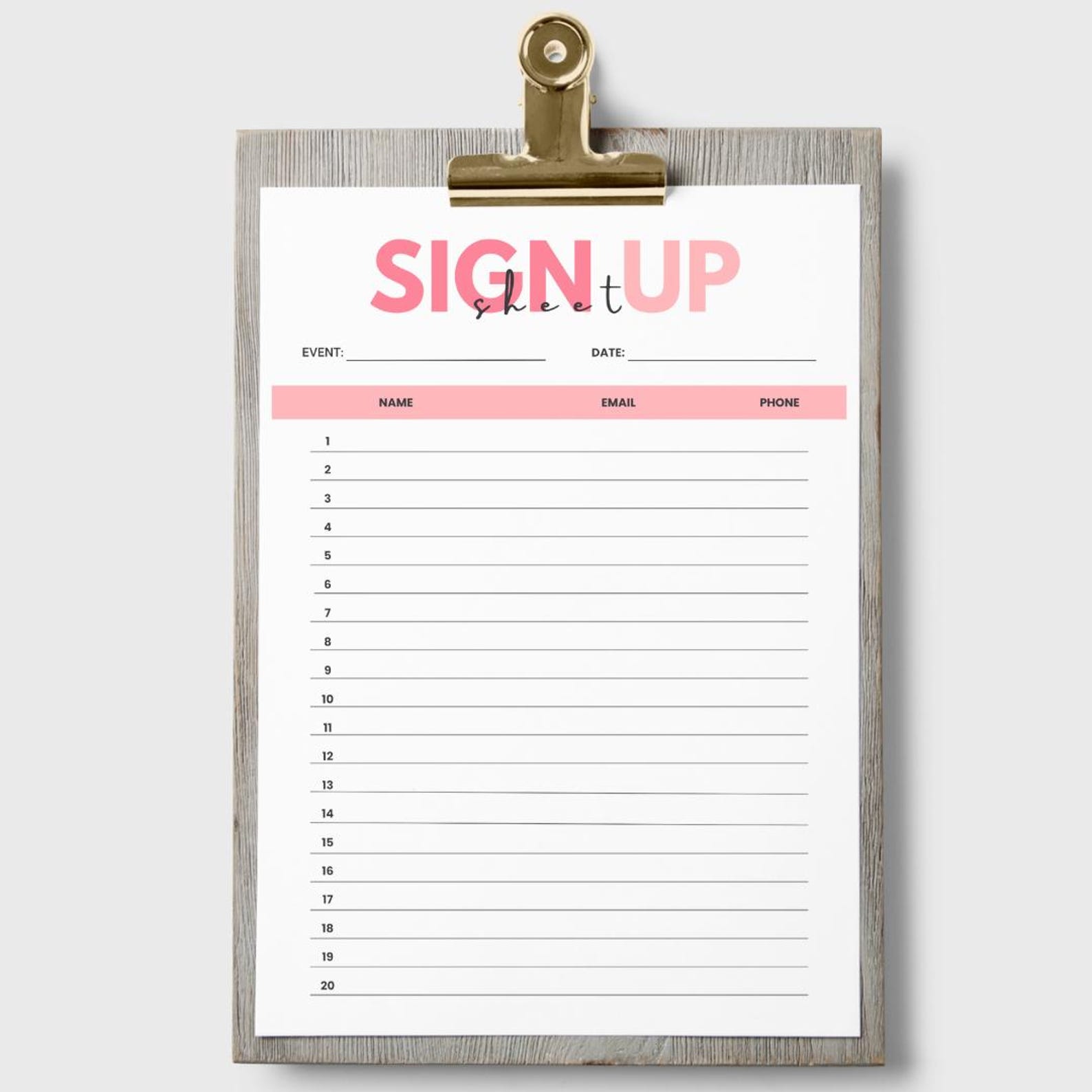 Printable Sign up Sheet: Party Church Office Planning (PDF Download ...