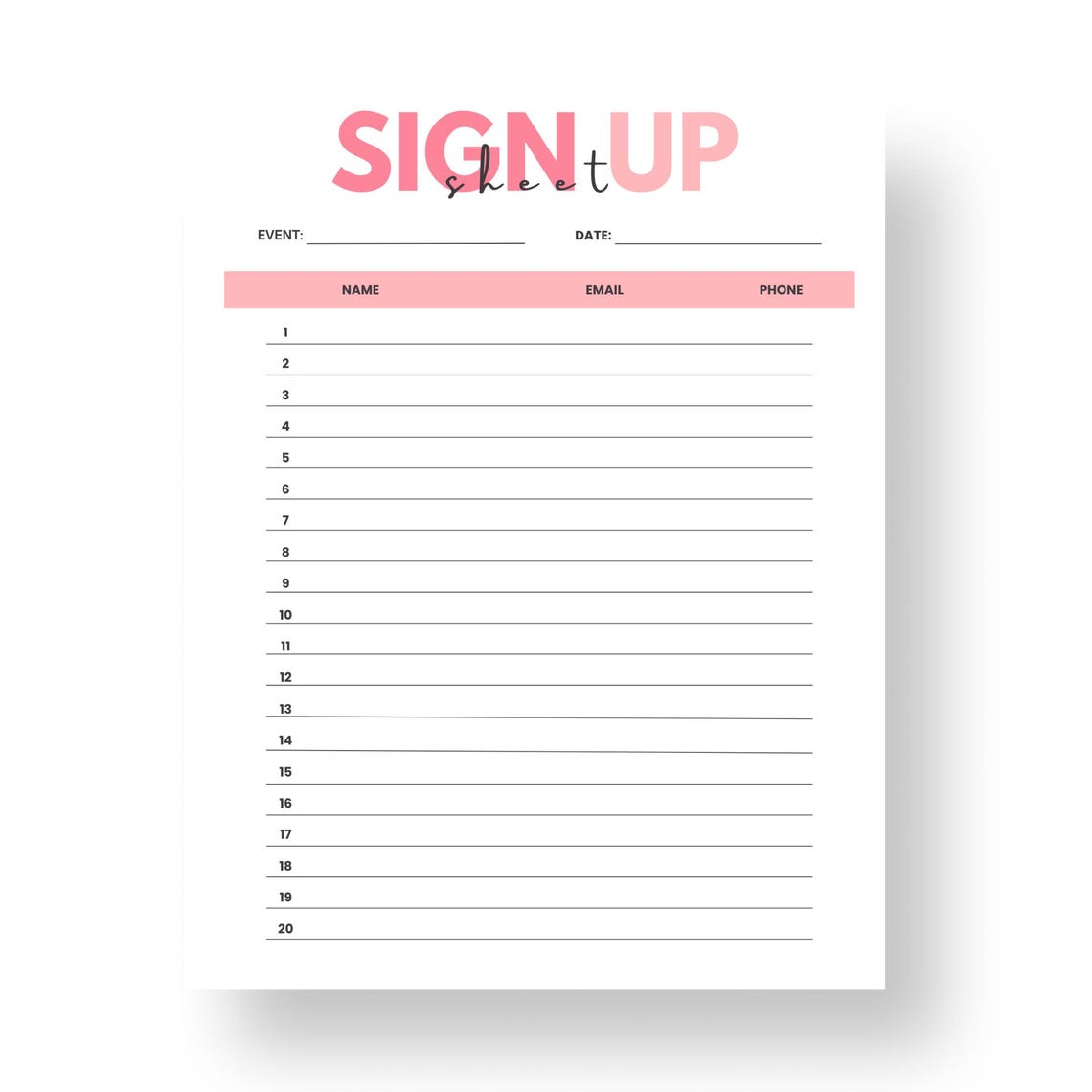 Printable Sign up Sheet: Party Church Office Planning (PDF Download ...