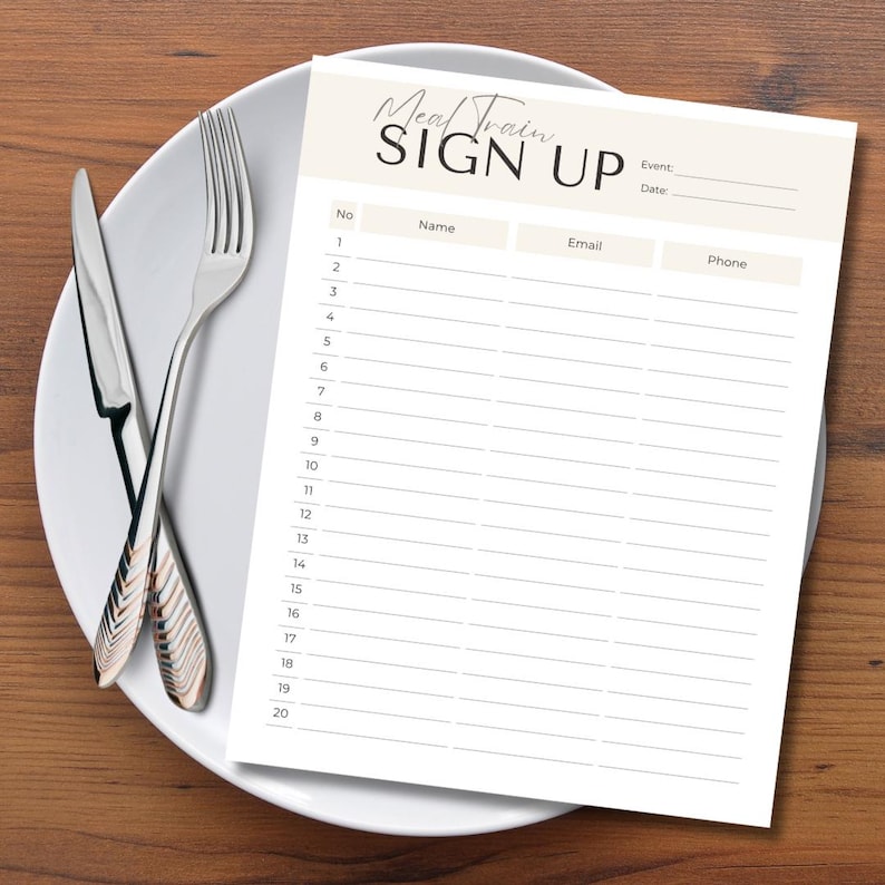Meal Train Sign up Sheet Printable Volunteer Church Event Meal ...
