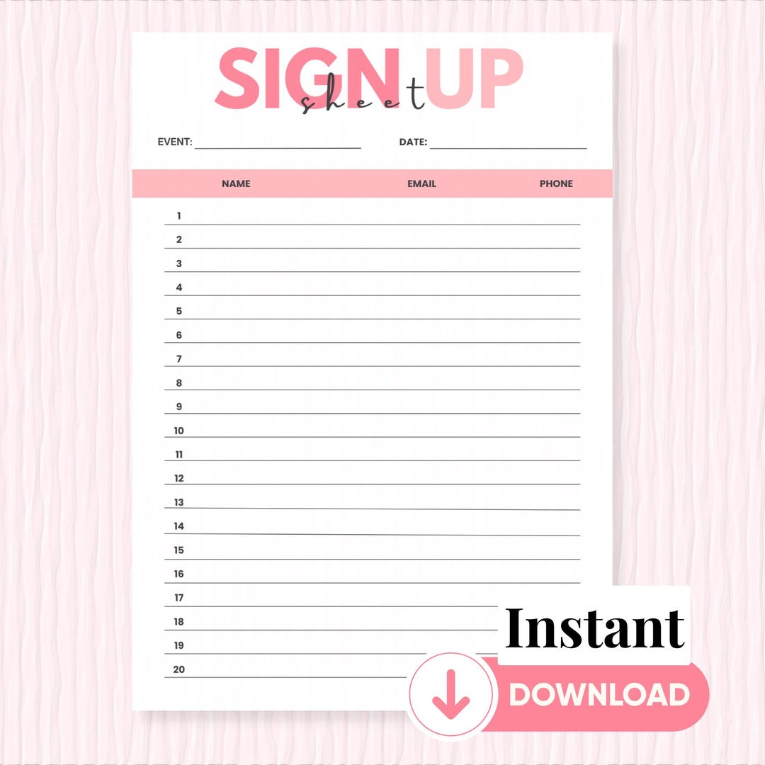 Printable Sign up Sheet: Party Church Office Planning (PDF Download ...