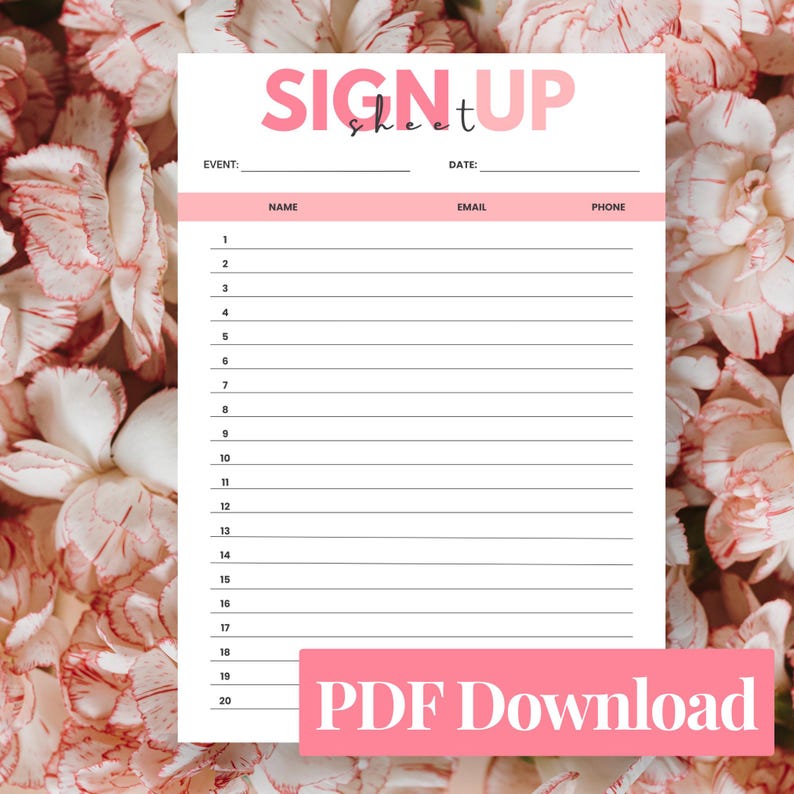 Printable Sign up Sheet: Party Church Office Planning (PDF Download ...