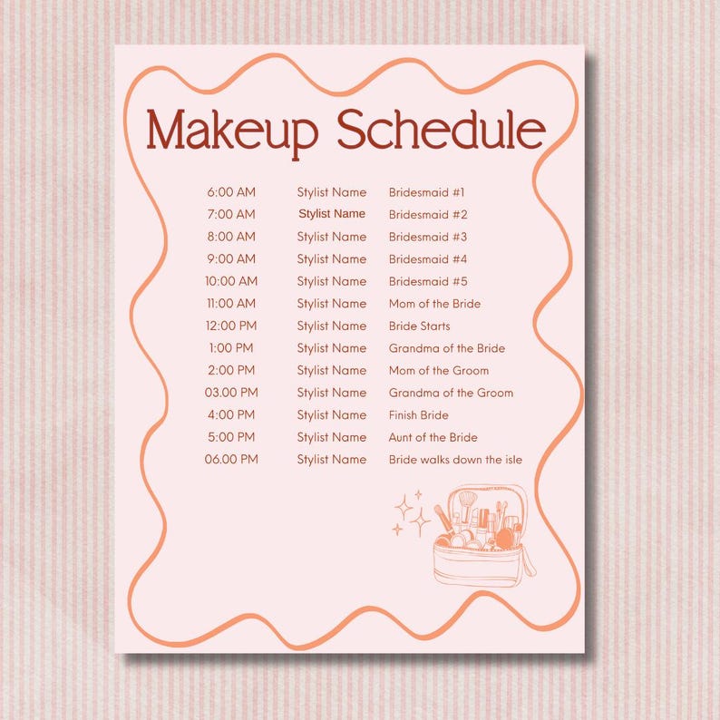Editable Wedding Day Timeline Template, Hair & Makeup Schedule (digital ...