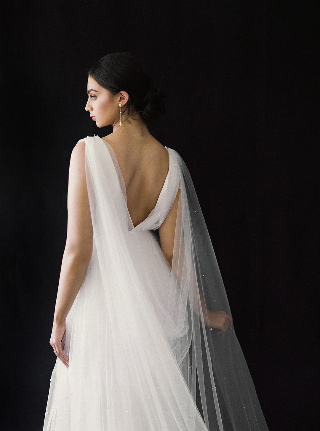 DANICA | Pearl Cape Veil, Pearl Wedding Cape Veil, Shoulder Cape Veil ...