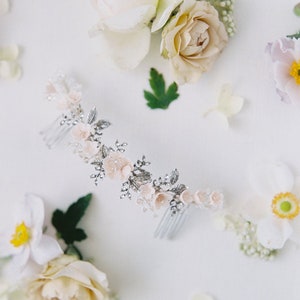 VIOLA Silver Blush Bridal Comb, Wedding Hair Comb, Bridal Hair Comb ...