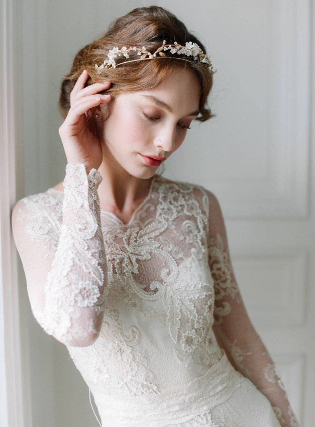 Delicate Floral Crown, Flower Bridal Crown, Bridal Headpiece, Gold ...