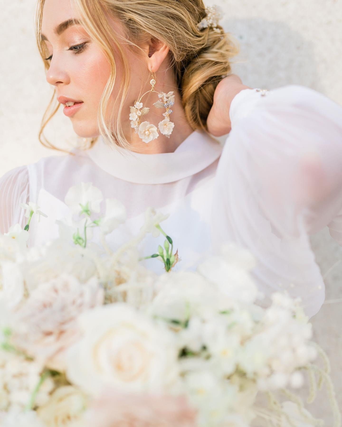 Oversized Bridal Hoop Earrings, Floral Bridal Earrings, Floral Wedding ...