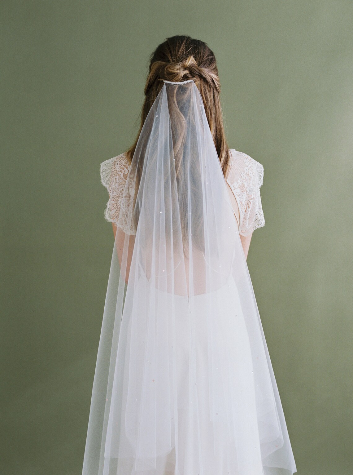 JASMINE Crystal Wedding Veil With Blusher, Crystal Wedding Veil ...
