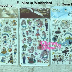 Fairy Tale Gold Foil Stickers Pinocchio, Alice in Wonderland, Swan Lake ...